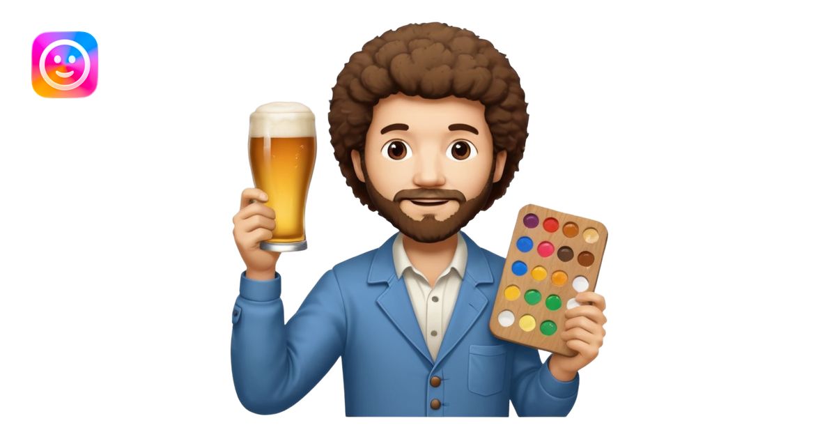BOB ROSS HOLDING A PAINT PALETTE WITH A SIGN THAT SAYS CONGRATULATIONS ...
