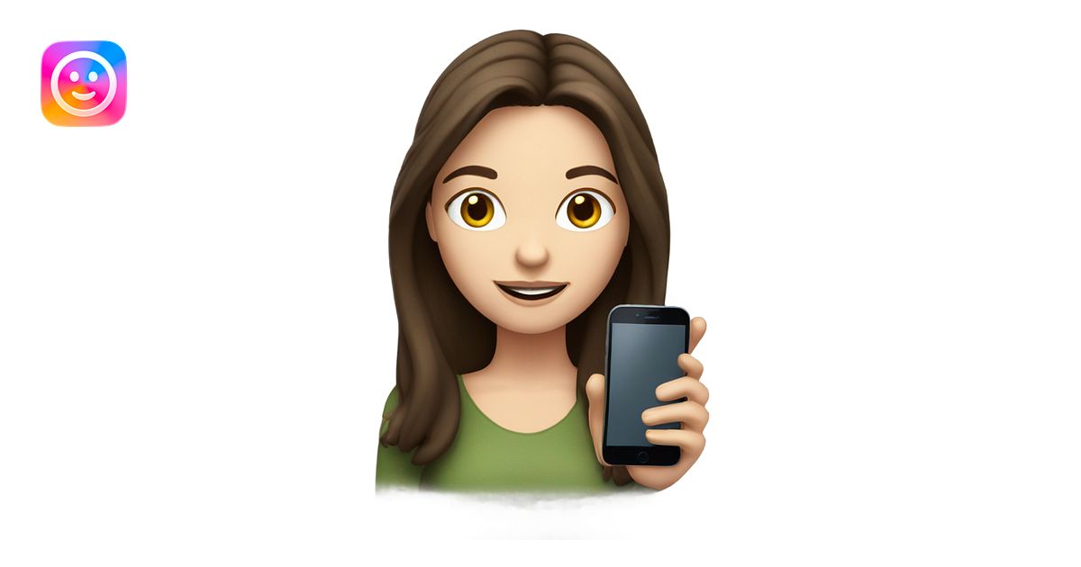 Brunette white girl taking picture with a phone emoji | AI Emoji Generator