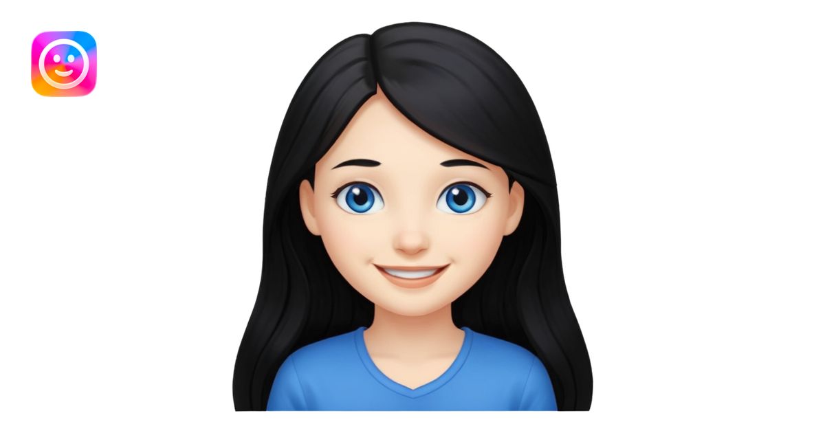 fille cheveux long et noir, yeux bleu emoji | AI Emoji Generator