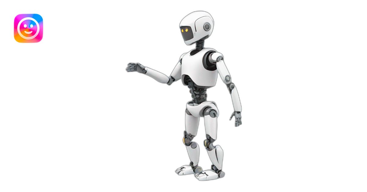 robot stretch left hand, full body,lateral view emoji | AI Emoji Generator
