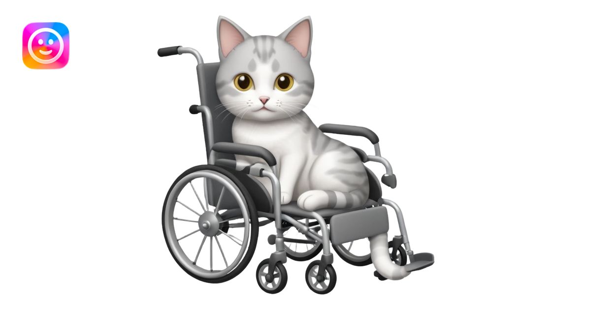 grey and white cat in a wheelchair designed for cats to walk emoji | AI ...