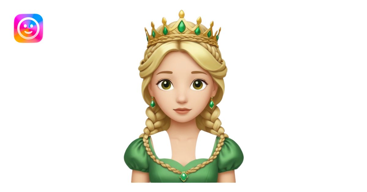 Princess in green Dress with Tiara, Braided Blonde Hair emoji | AI ...