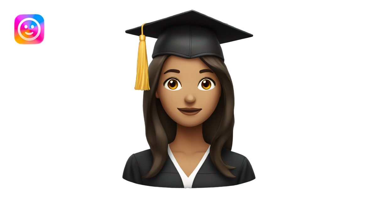 Brunette with graduation cap emoji | AI Emoji Generator