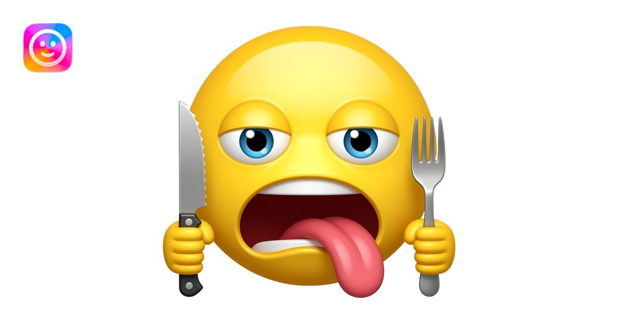 Yellow face classic emoji but hungrily salivating and holding a knife ...