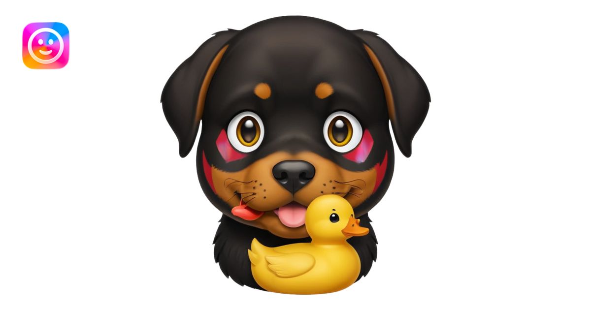 Rottweiler with toy duck in his mouth emoji | AI Emoji Generator