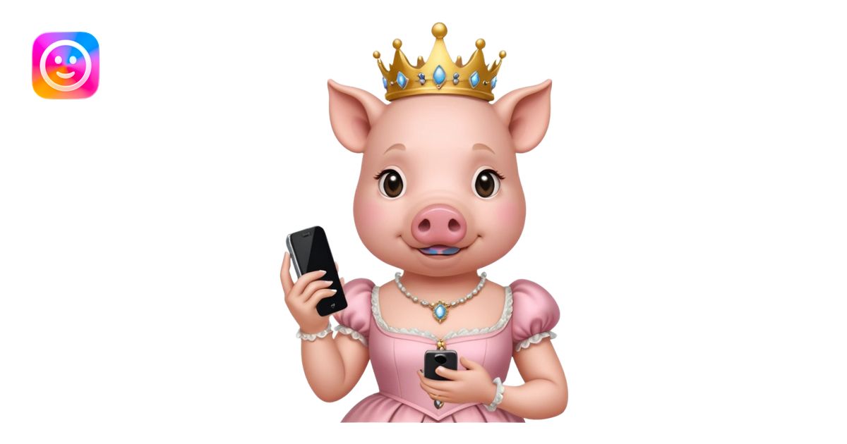 Pig princess in rococo finery holding a cell phone emoji | AI Emoji ...