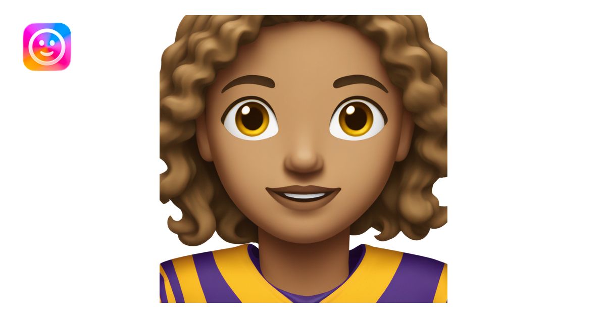 Medium skin woman with long wavy brown hair wearing lsu jersey emoji ...