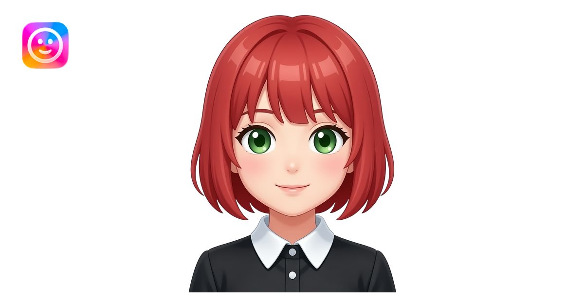 anime girl flushed red hair green eyes black blouse with white collar ...