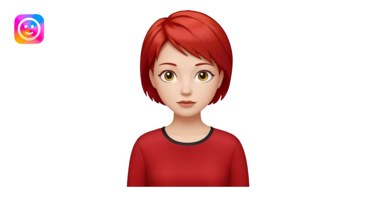 lady in red clothes , short layer red hair emoji | AI Emoji Generator