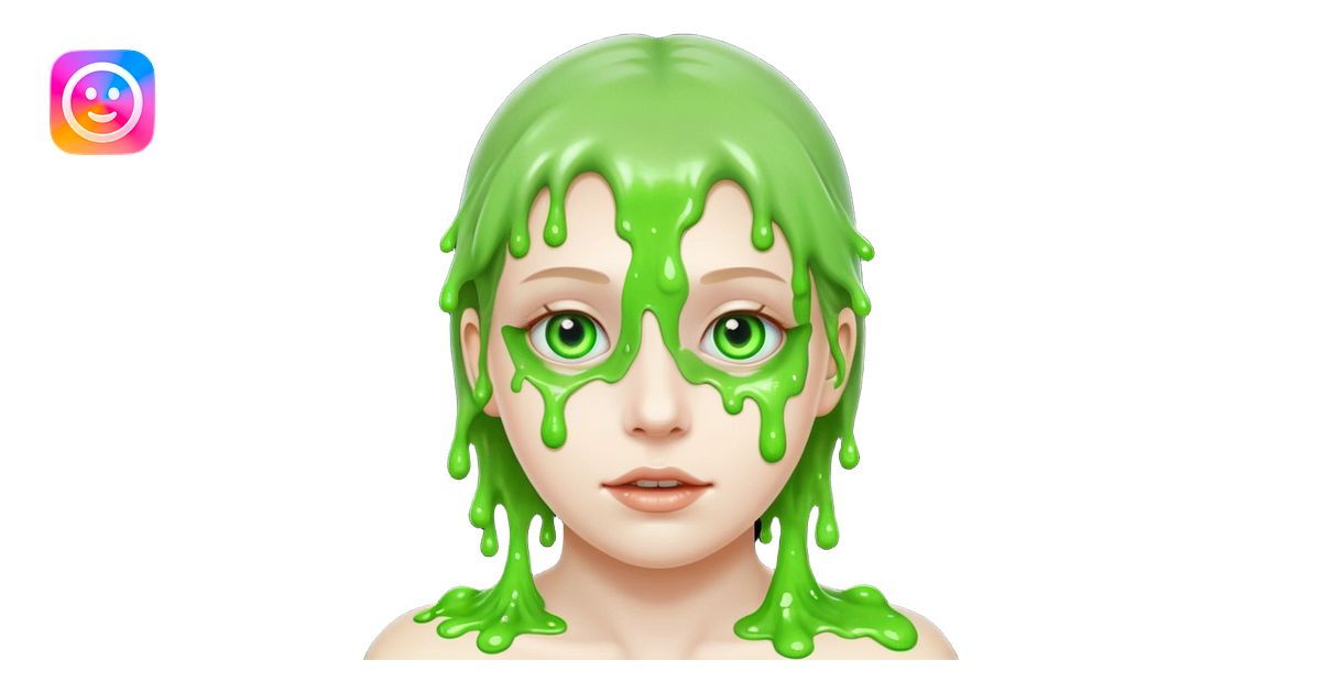 Teaching green slime creepy face and glowing white eyes emoji | AI ...