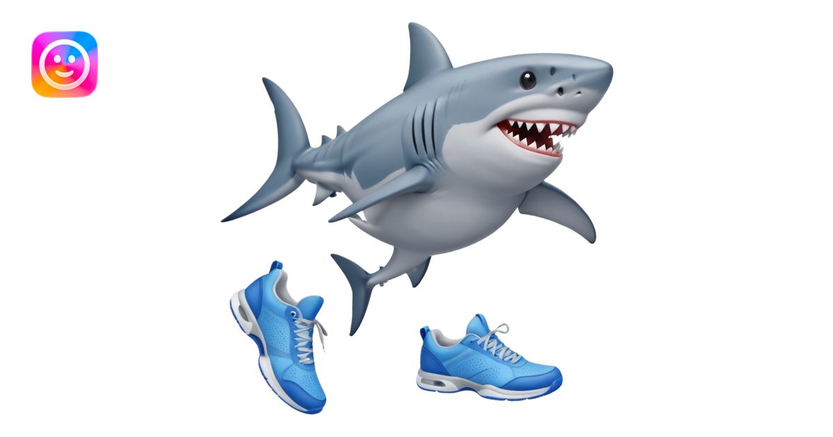 Un tiburón de 4 patas que lleve tenis azules emoji | AI Emoji Generator