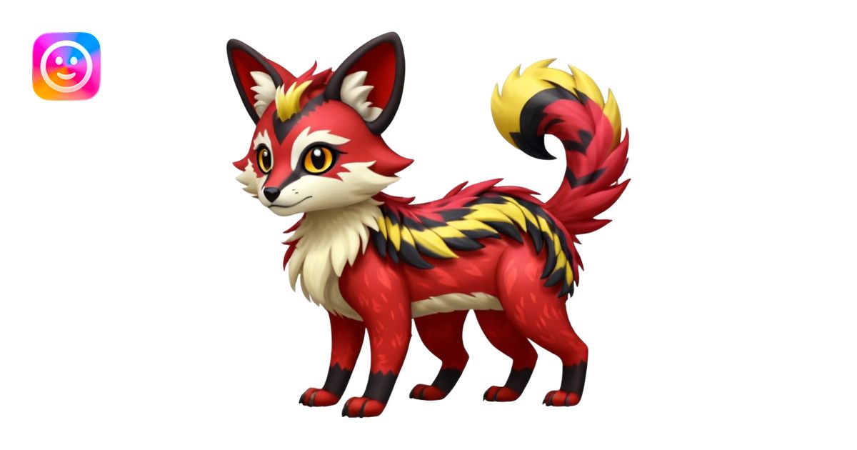 Futuristic sanguine-red banana-yellow black chevron-marked furry fluffy ...