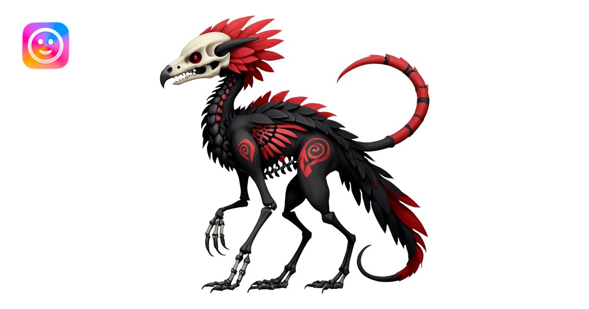 Rare realistic dark edgy evil tribal patterned red-feathered skeletal ...