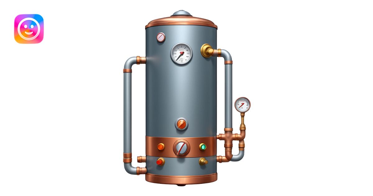 3D Pixar-style water heater unit with copper pipes and control knob ...