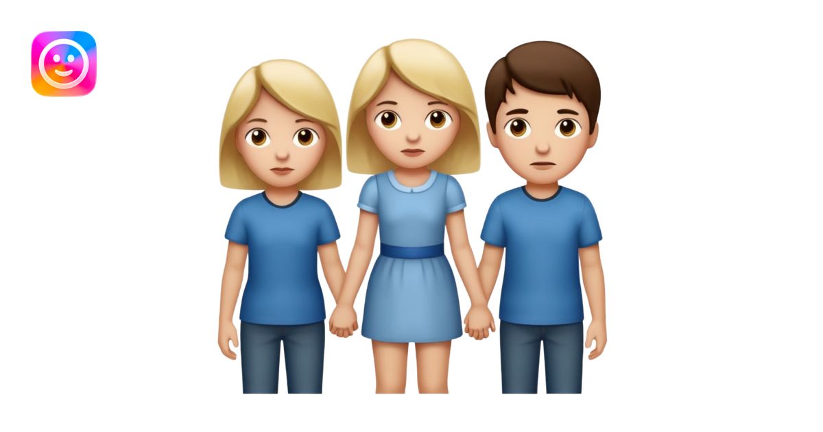 Apple iOS emoji style. A girl holding hands with two boys at the same ...