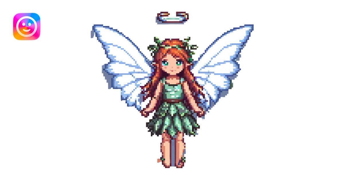 a fairy with wings, pixel art style illustration | AI Emoji Generator