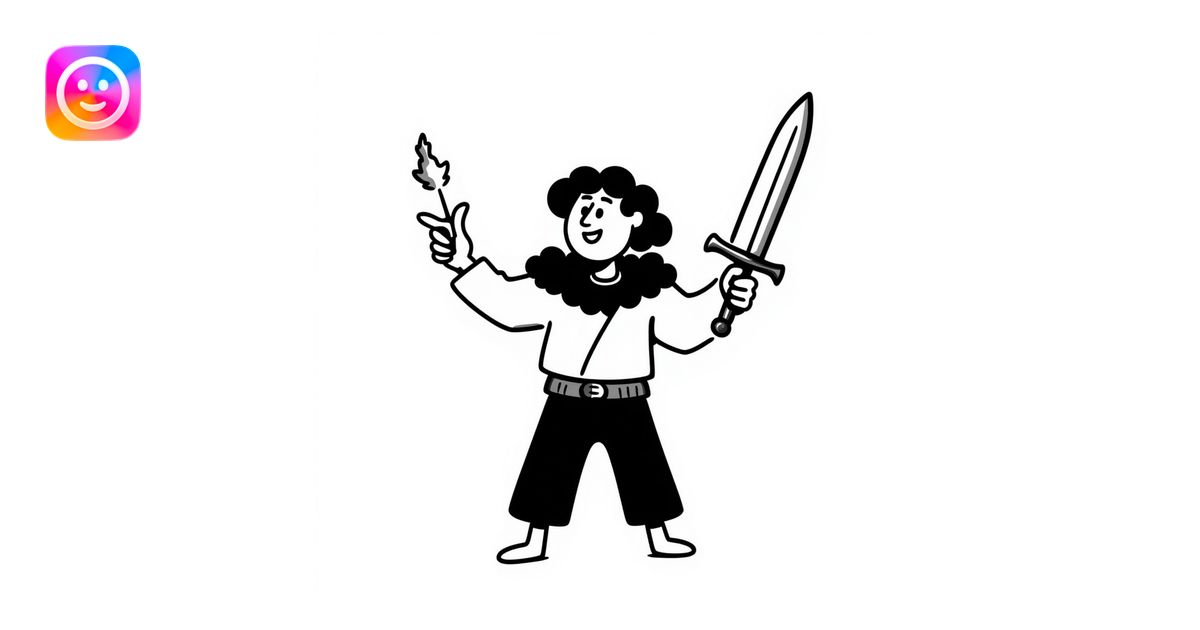 A barbarian waving a sword in greeting illustration | AI Emoji Generator