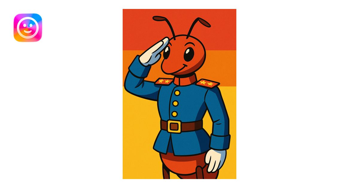 ant general in a crisp uniform, saluting, vibrant toon style ...