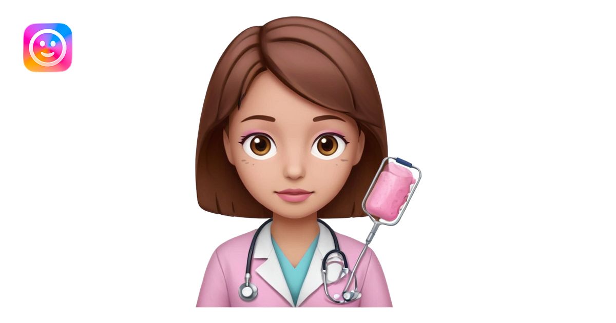 doctor, pink, she, cute, hair brown, eyes brown, scrub baby pink emoji ...