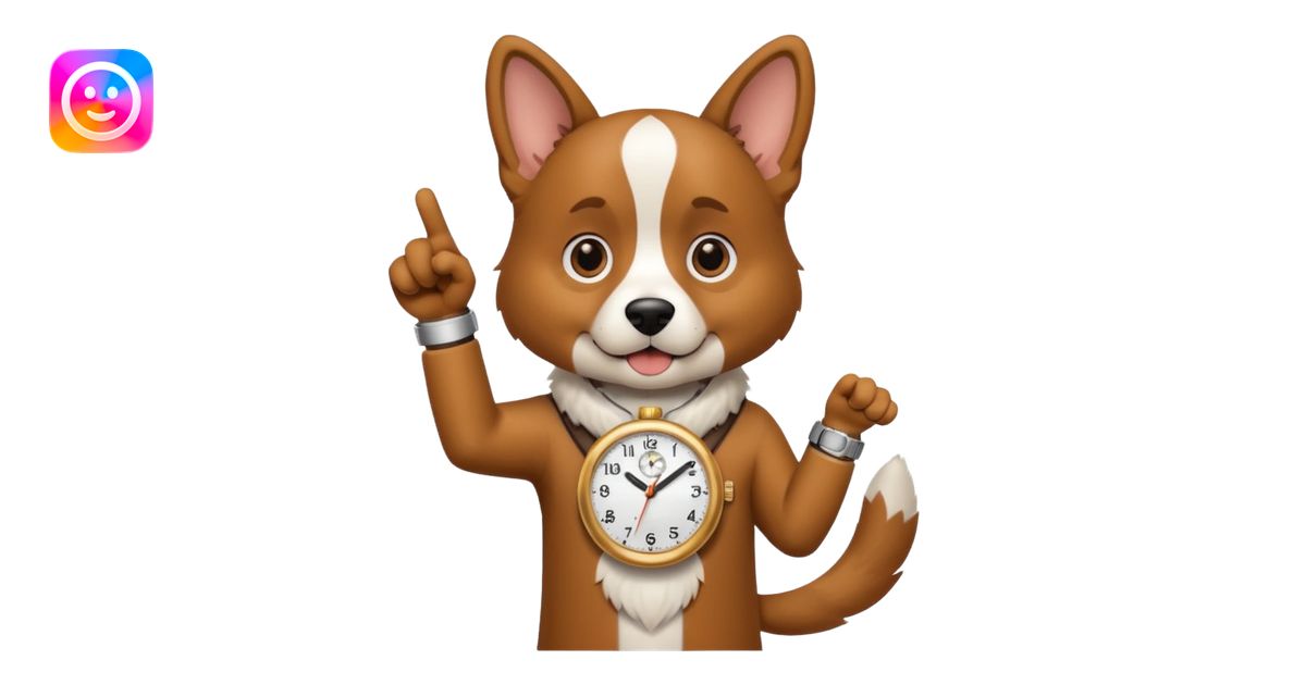 Dog wearing a watch and point to it emoji | AI Emoji Generator