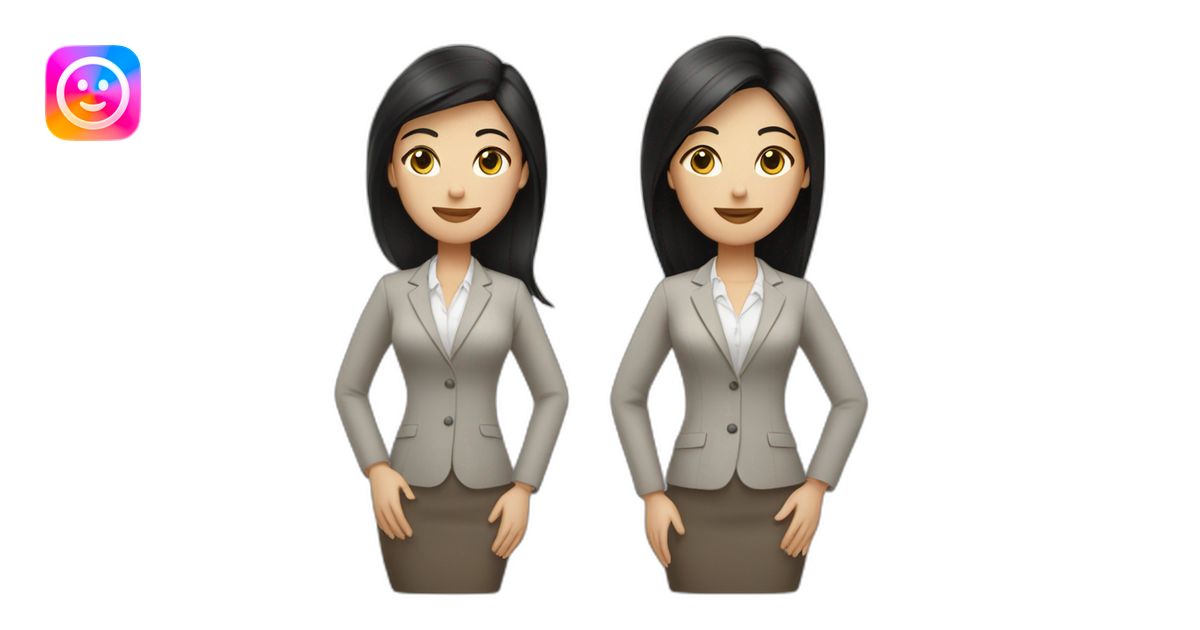 Two business girls, white, one tall with short black hair, one smaller ...