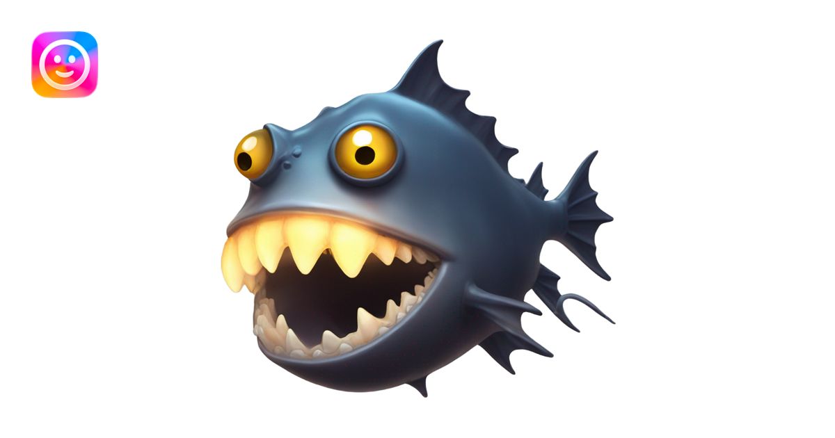 Anglerfish with a glowing lure hanging from its forehead, sharp teeth ...