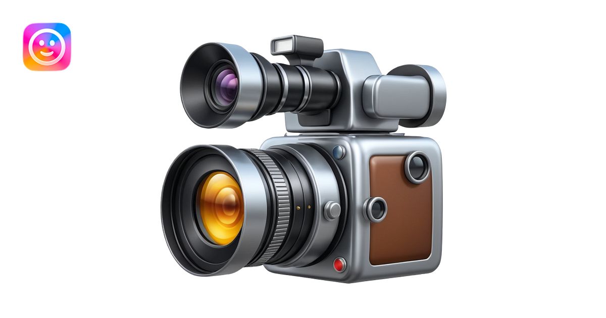 Minimal emoji icon of a huge cinematic metalic camera, front view ...