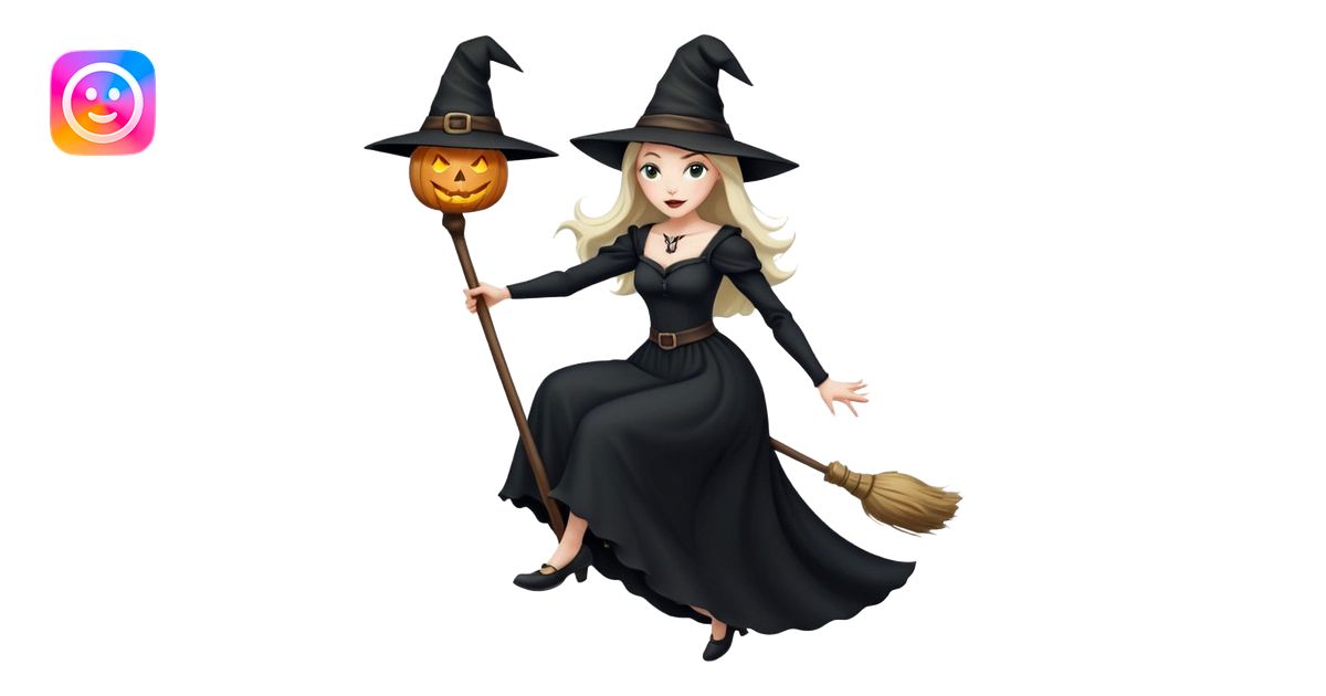 wicked looking witch flying high in the air on a broom emoji | AI Emoji ...