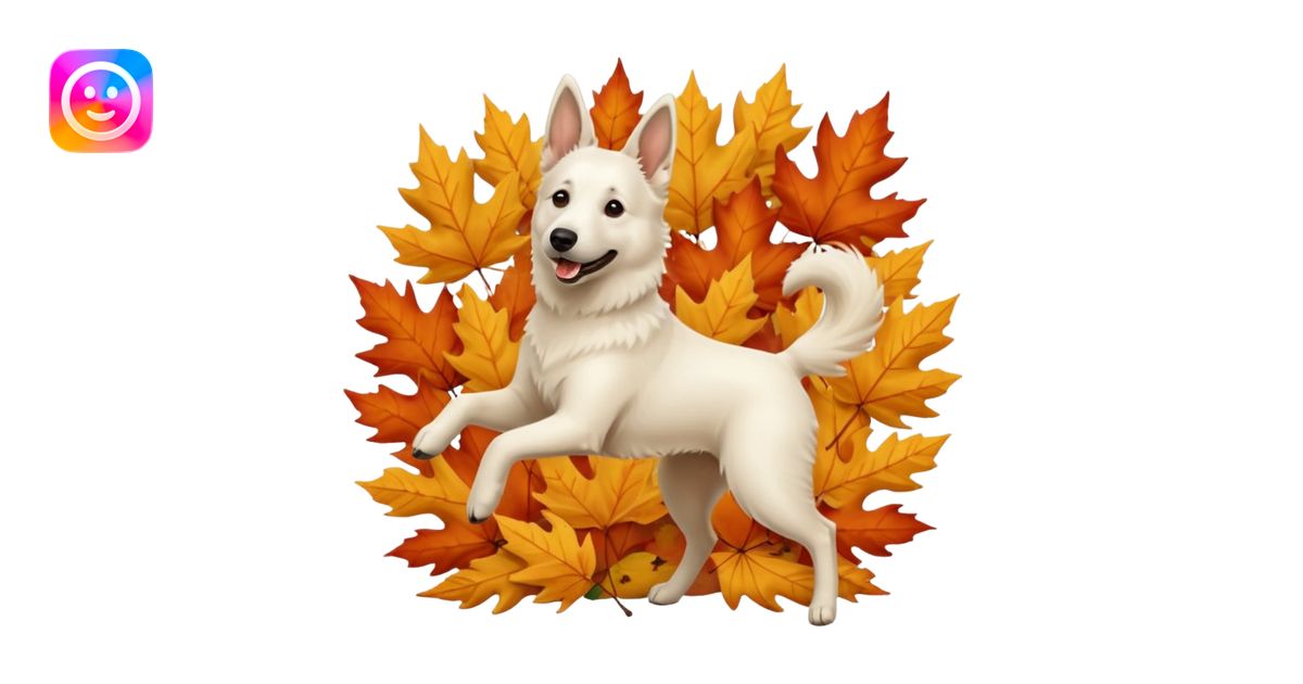 White belgian Shepard Dancing in fall emoji | AI Emoji Generator