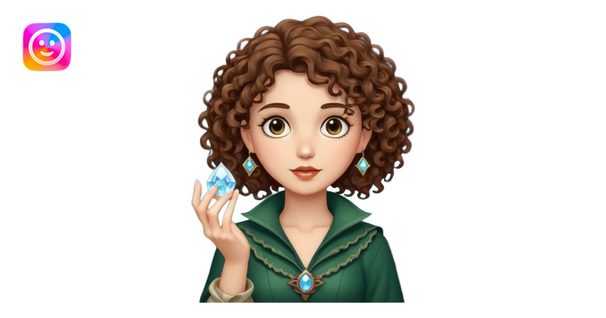 forest rogue woman short tight curly brown hair holding moon crystal ...