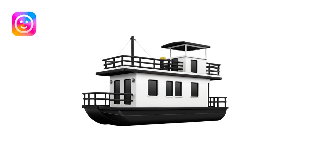 Simple black and white houseboat very basic emoji | AI Emoji Generator