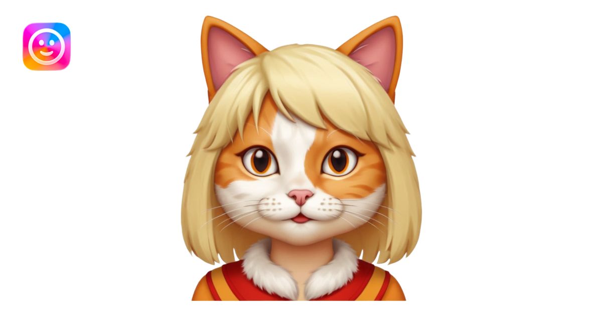 A cat with a wig on and red human nails emoji | AI Emoji Generator