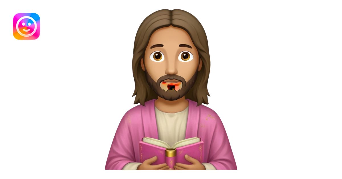 Jesus with a pink bible emoji | AI Emoji Generator
