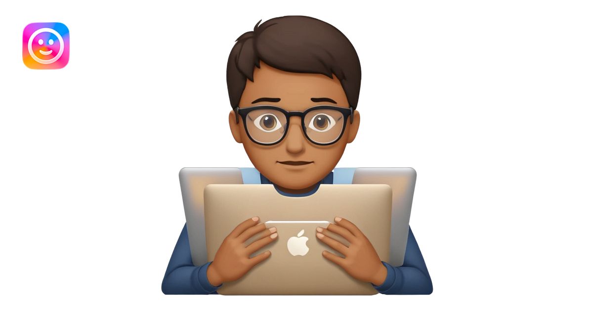 a man behind mackbook the man being little visible form the front emoji ...