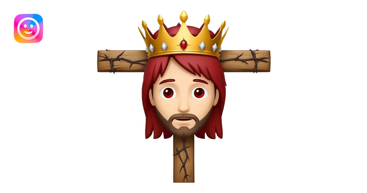 Christ hanging on the cross with the crown of thorns and the blood on ...