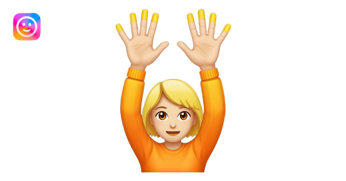 Pixel art emoji, two hands up, 8-bit style, energetic yellow and orange ...