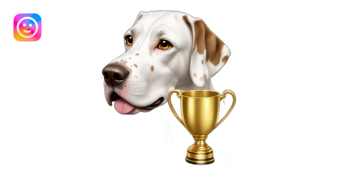 English pointer Emma with golden champion cup emoji | AI Emoji Generator