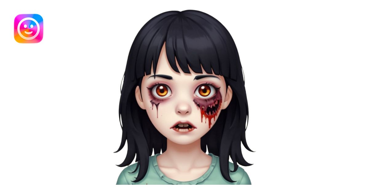 Zombie girl, black hair with bangs, slightly wavy,long hair,long ...