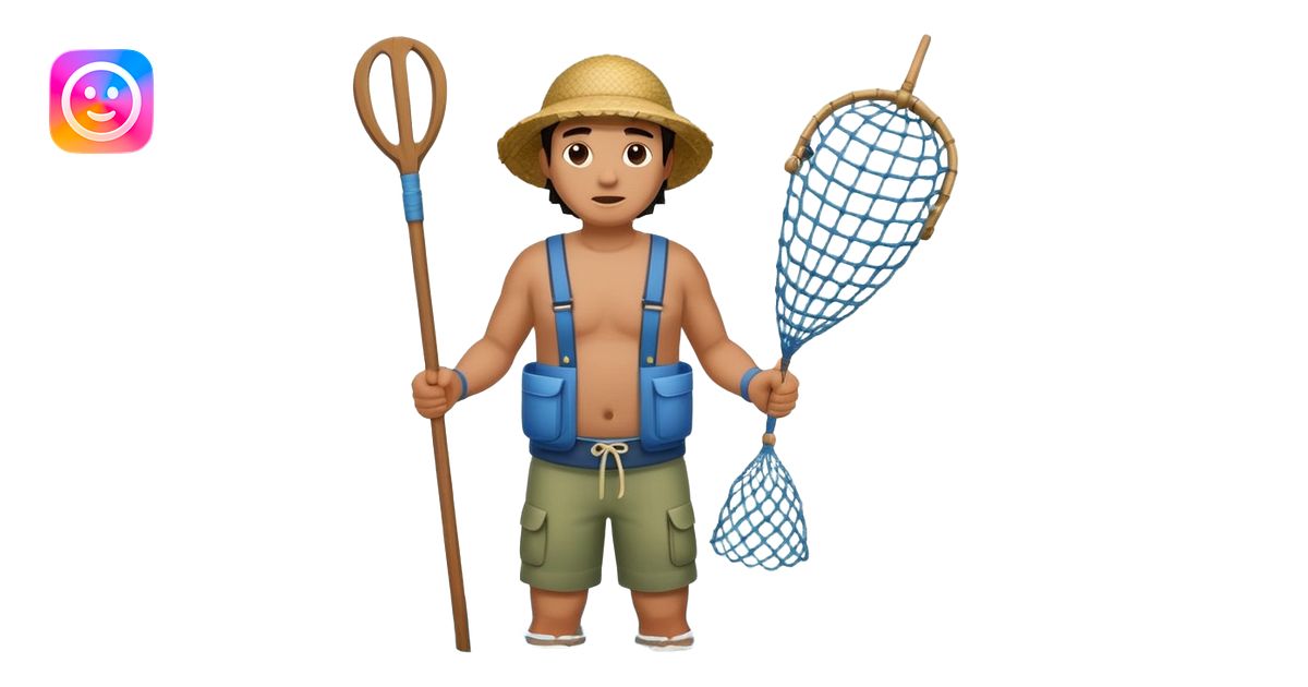 A Polynesian fisherman standing in the water with a net full of fish ...