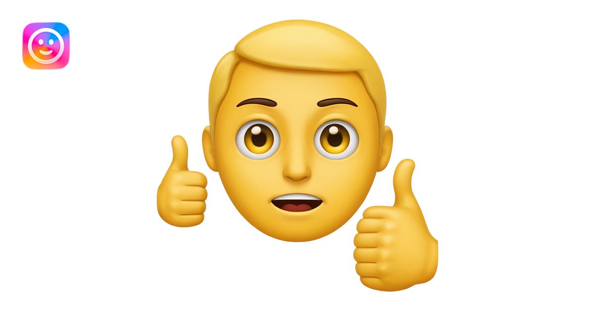 Emoji face stressed out with one eye quivering and a thumbs up sticking ...