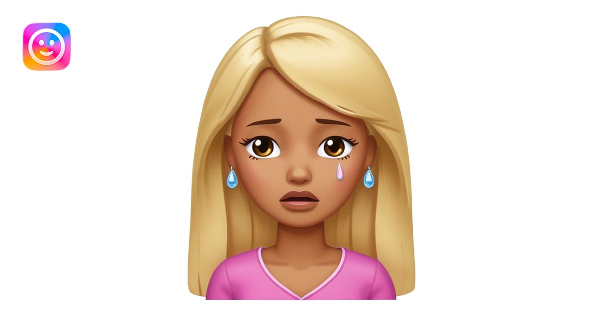 Sad brown skin blonde barbie crying with tears emoji | AI Emoji Generator