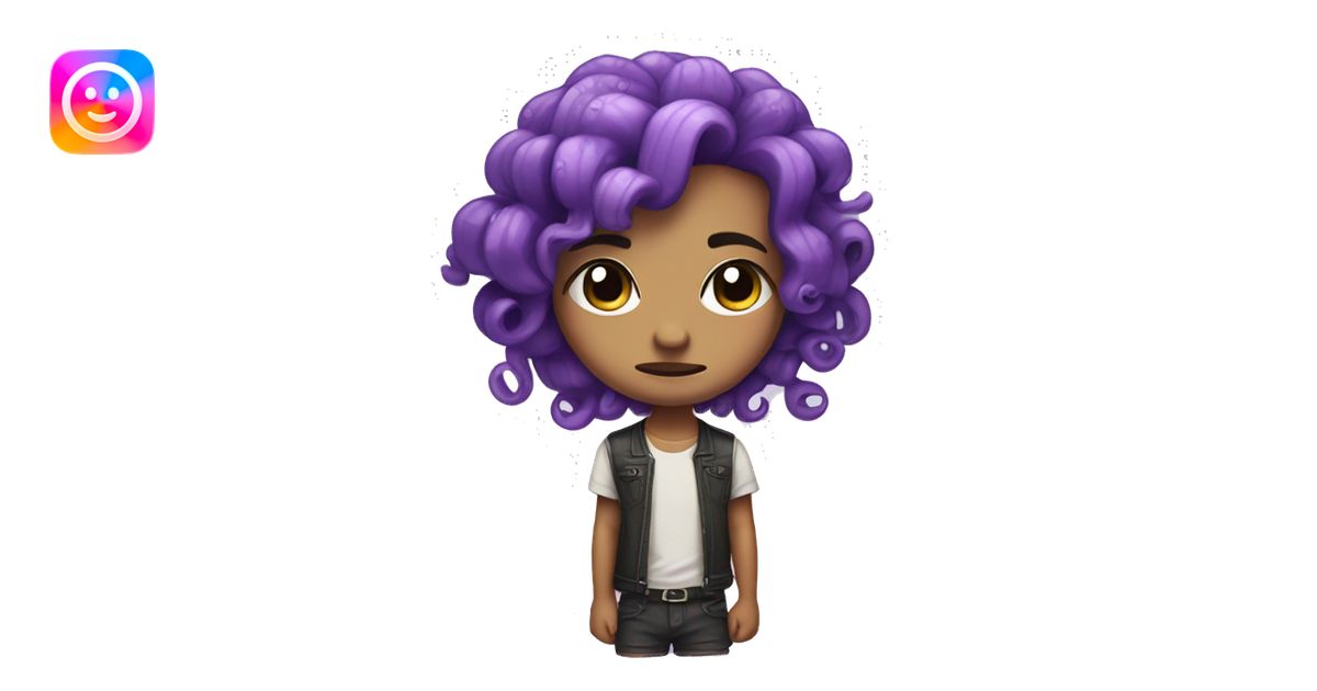 A cute chibi character with purple octopus cut hair and frowning cutely ...