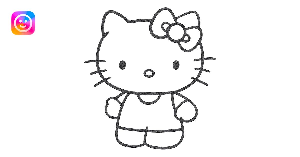 Hello Kitty hand-drawn outlined icon, sketchy lines, no fill icon | AI ...