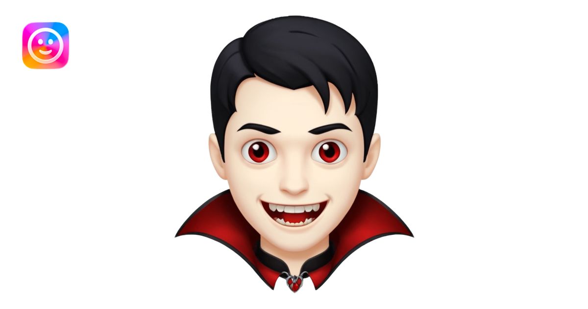 vampire boy, pale skin, smiling with fangs emoji | AI Emoji Generator