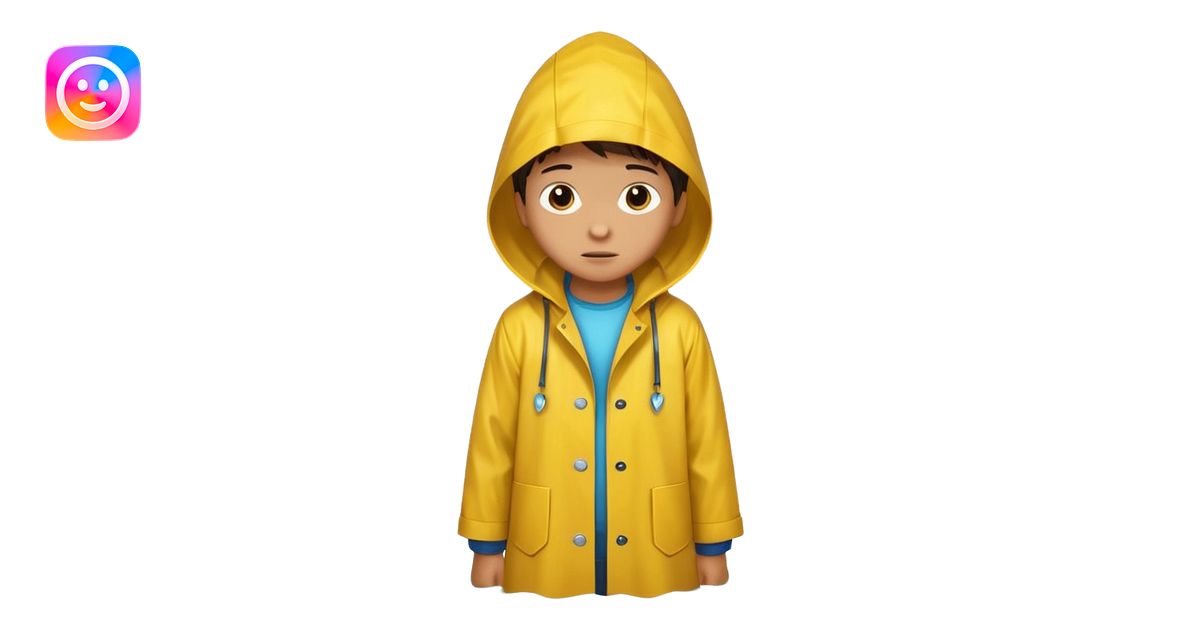 Enfant a caouet jaune se penchant vers un égout et il pleut emoji | AI ...
