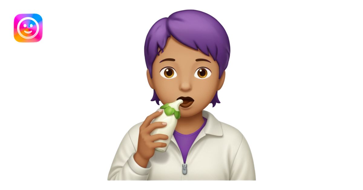A face with an eggplant in its mouth with milk coming out emoji | AI ...