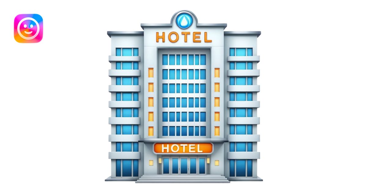 multi-story hotel building with many windows and glowing entrance sign ...