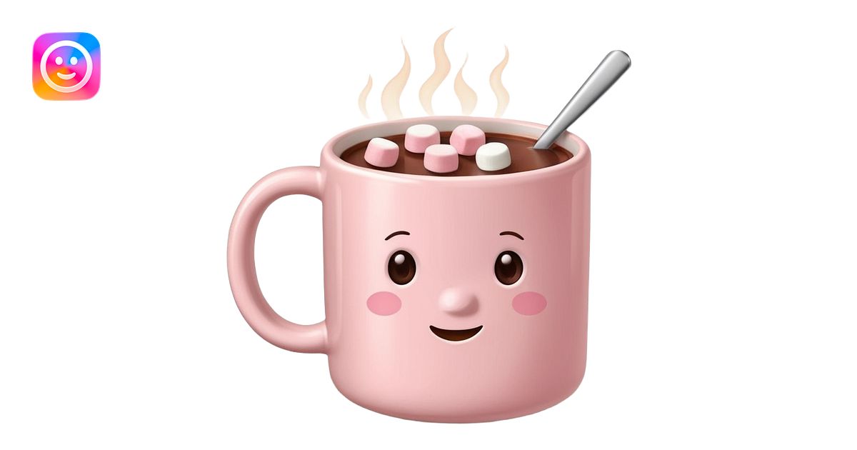 light pink mug with hot chocolate and marshmallows emoji | AI Emoji ...