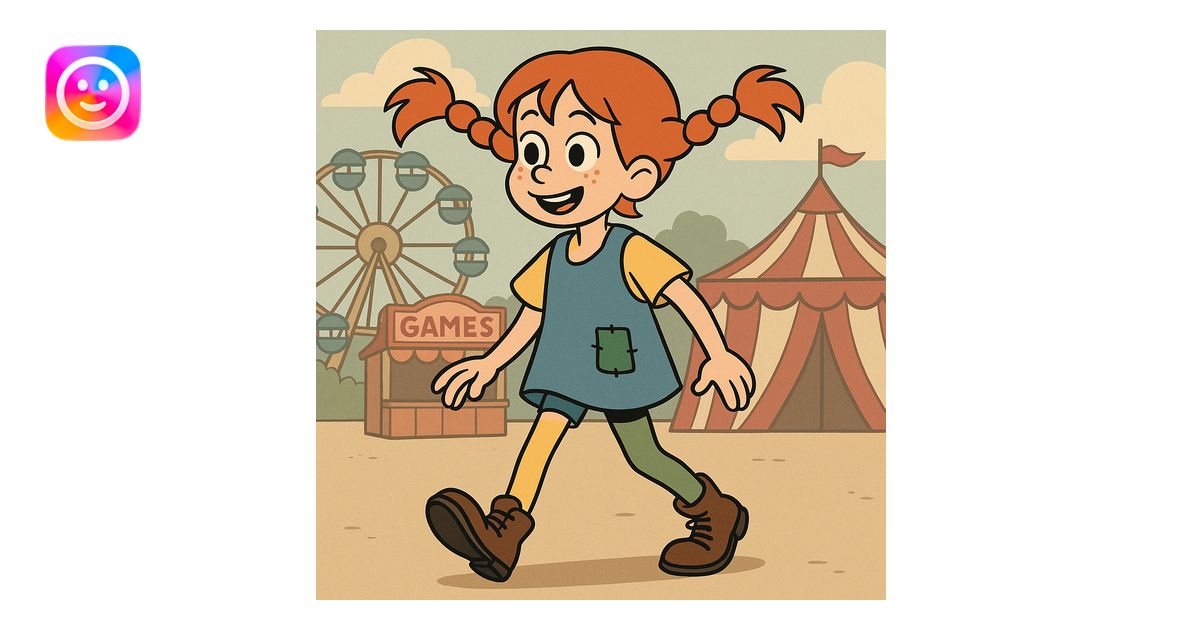 Pippi Longstocking Pippi går på tivoli illustration | AI Emoji Generator