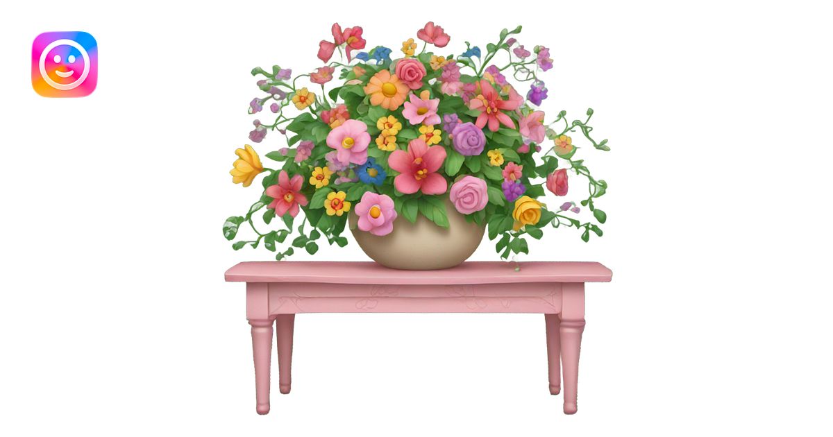 Pink table with flowers and vines emoji | AI Emoji Generator